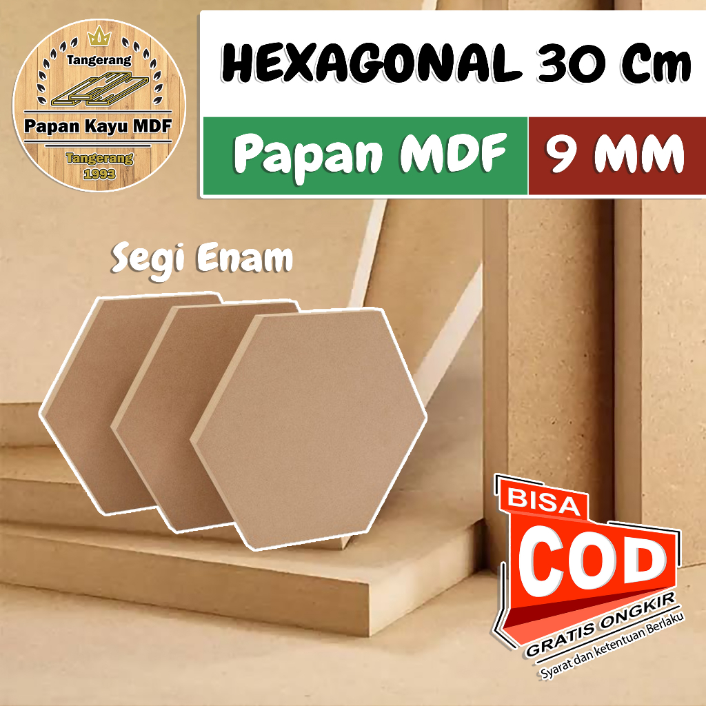 Jual Kayu Papan MDF Ketebalan 9MM Persegi Enam / Hexagonal 30cm MDF ...