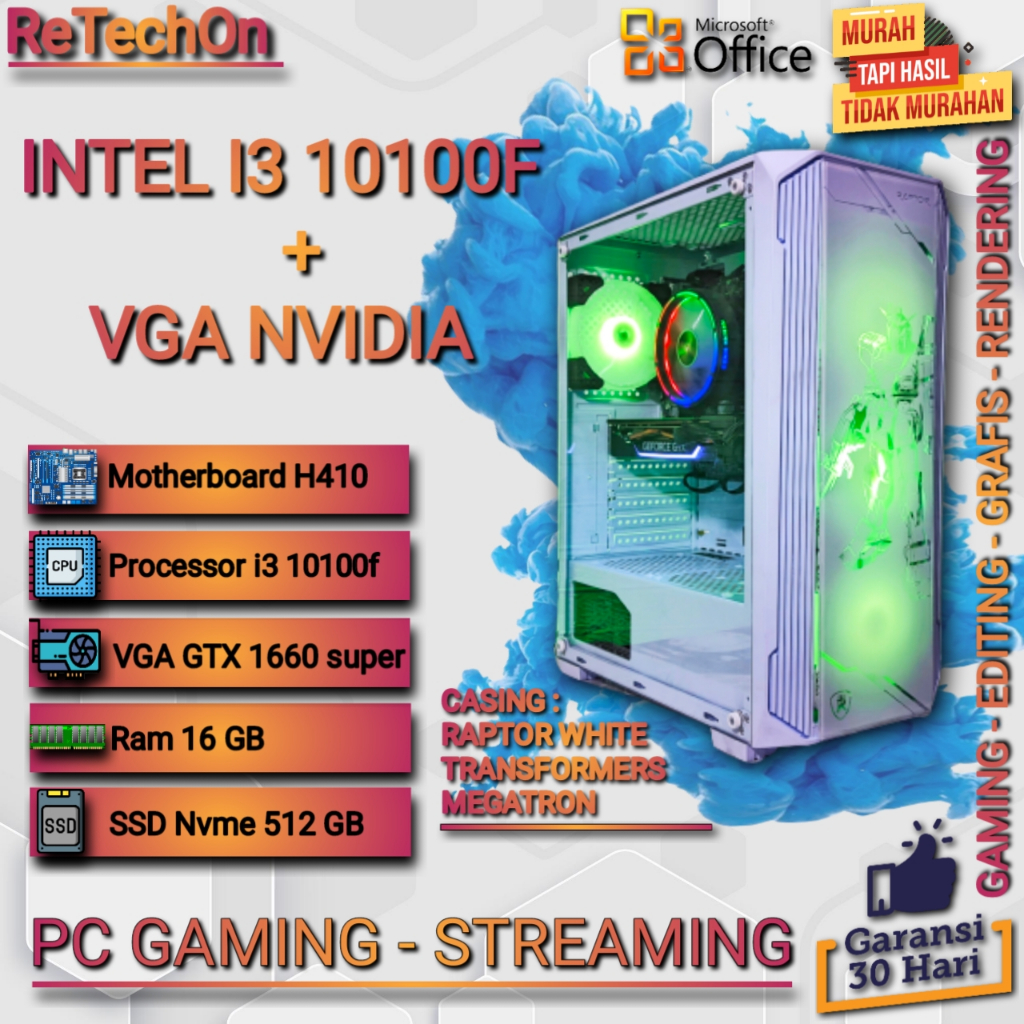 Jual PC Gaming i3 10100F/RAM 16GB/SSD NVME 512GB/VGA GTX 1660 Ti/Super | Shopee Indonesia