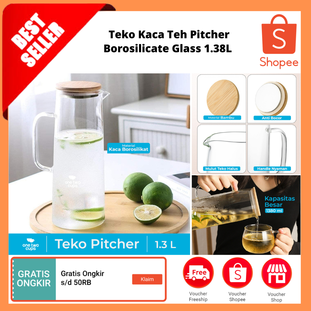 Jual Teko Kaca Teh Pitcher Borosilicate Glass 1.38L / Teko kaca air ...