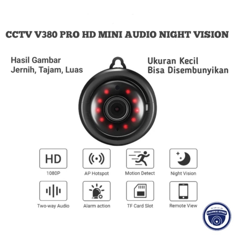 Jual cctv camera v380 pro mini ukuran kecil konek di hape komunikasi 2 ...