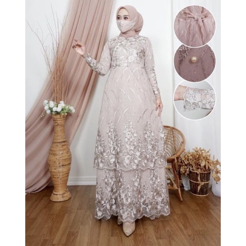 Jual MAXI VIRA (M L XL XXL XXXL) GAMIS BRUKAT DRESS SUSUN FULL BRUKAT BUSUI FRIENDLY GAMIS PESTA ...