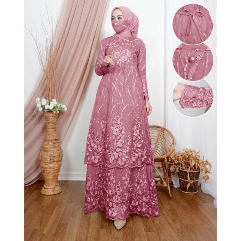 Jual MAXI VIRA (M L XL XXL XXXL) GAMIS BRUKAT DRESS SUSUN FULL BRUKAT BUSUI FRIENDLY GAMIS PESTA ...
