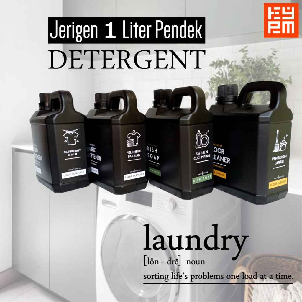 Jual Jerigen Detergent Laundry 1 liter Hitam Pendek aesthetic label ...
