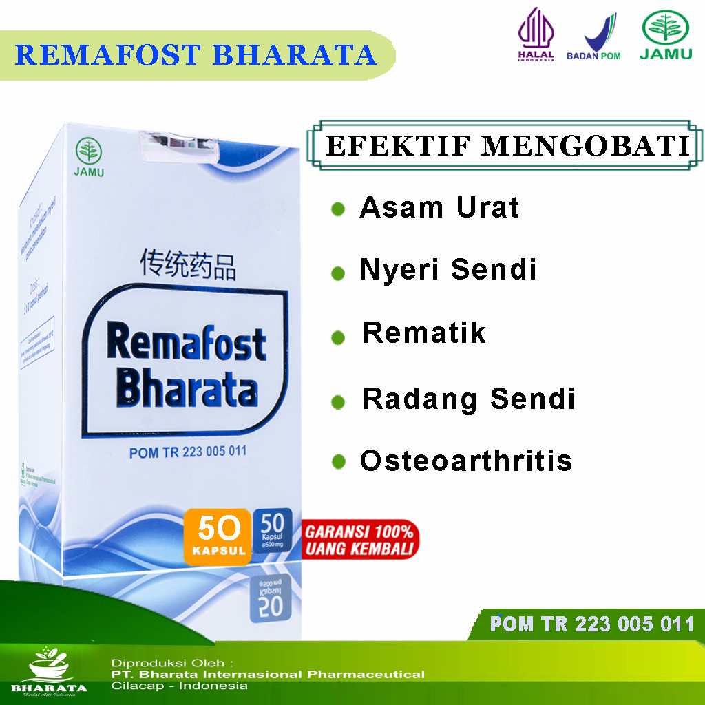 Jual Obat Herbal Rematik Asam Urat Nyeri Sendi Remafost Bharata 100% ...