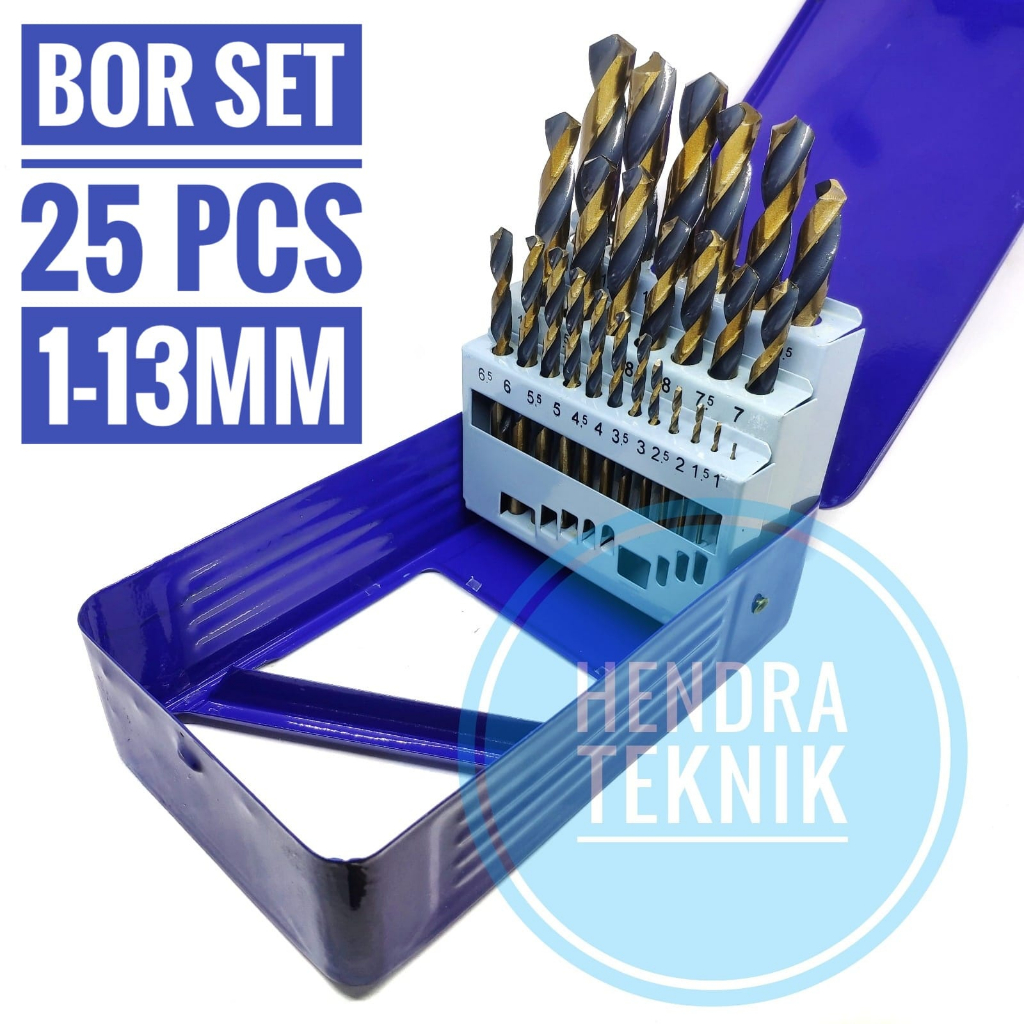 Jual MATA BOR BESI SET 25 PCS 1-13MM COKLAT MURAH BAGUS BOR HSS M2 BOX ...