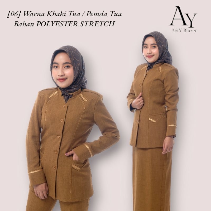 Jual [06] [ BAHAN TEBAL ] A&Y Blazer Baju Seragam Pemda PDH Guru / PNS Wanita Warna Khaki Tua ...