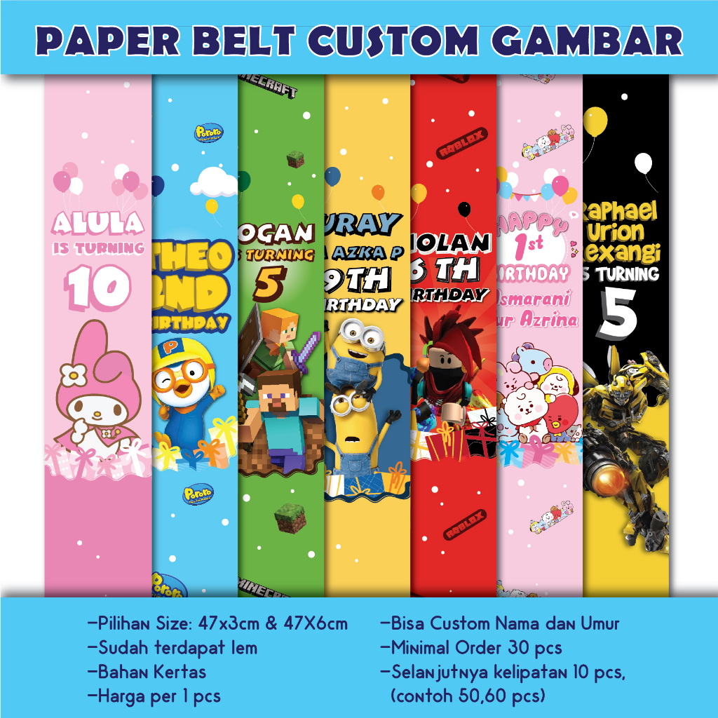Jual PAPER BELT CUSTOM GAMBAR DAN NAMA UMUR BENTO BELT | Shopee Indonesia