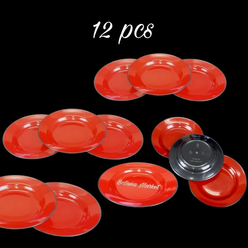 Jual 12 Pcs Piring Ramen Korea Bulat / Piring Hitam Plastik Merah ...