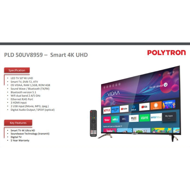 Jual POLYTRON LED PLD 50UV8959- Smart 4K UHD | Shopee Indonesia