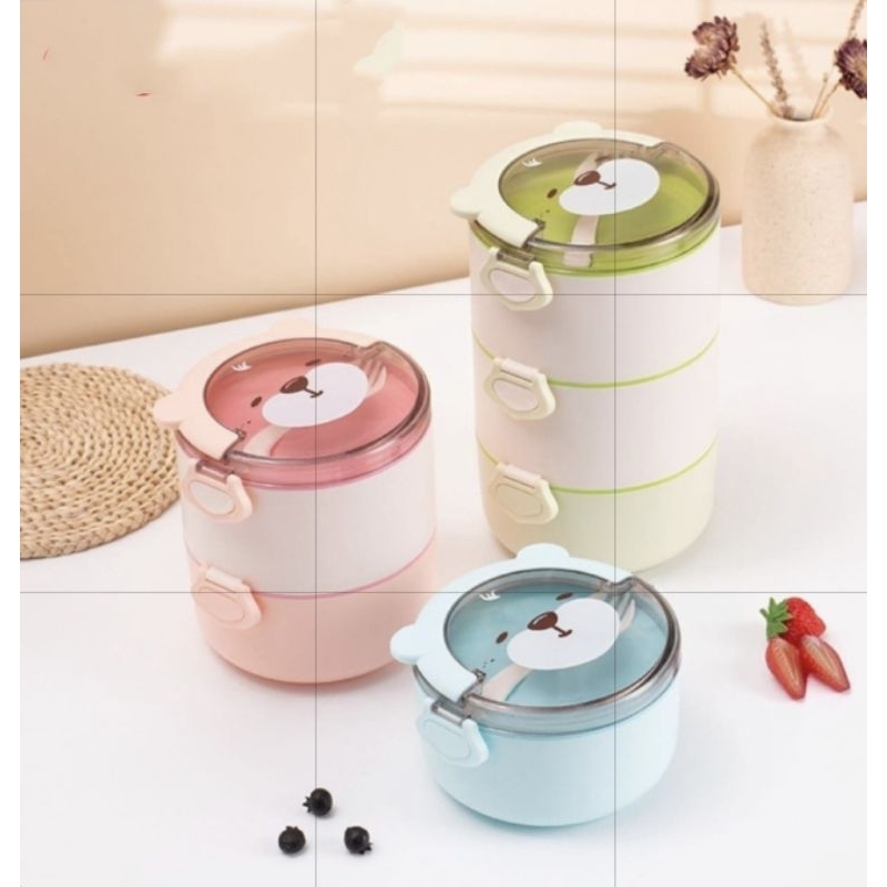 Jual Tempat Makan Bulat 2 Tingkat Motif Panda Beruang / Kids Lunch Box ...