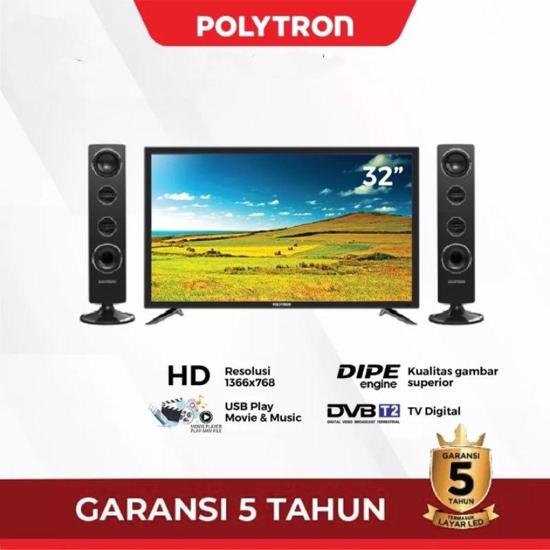 Jual FREE PAKING KAYU TV LED Polytron 32 inch PLD32TV1855 Speaker Tower Digital DVB T2 Cinemax ...