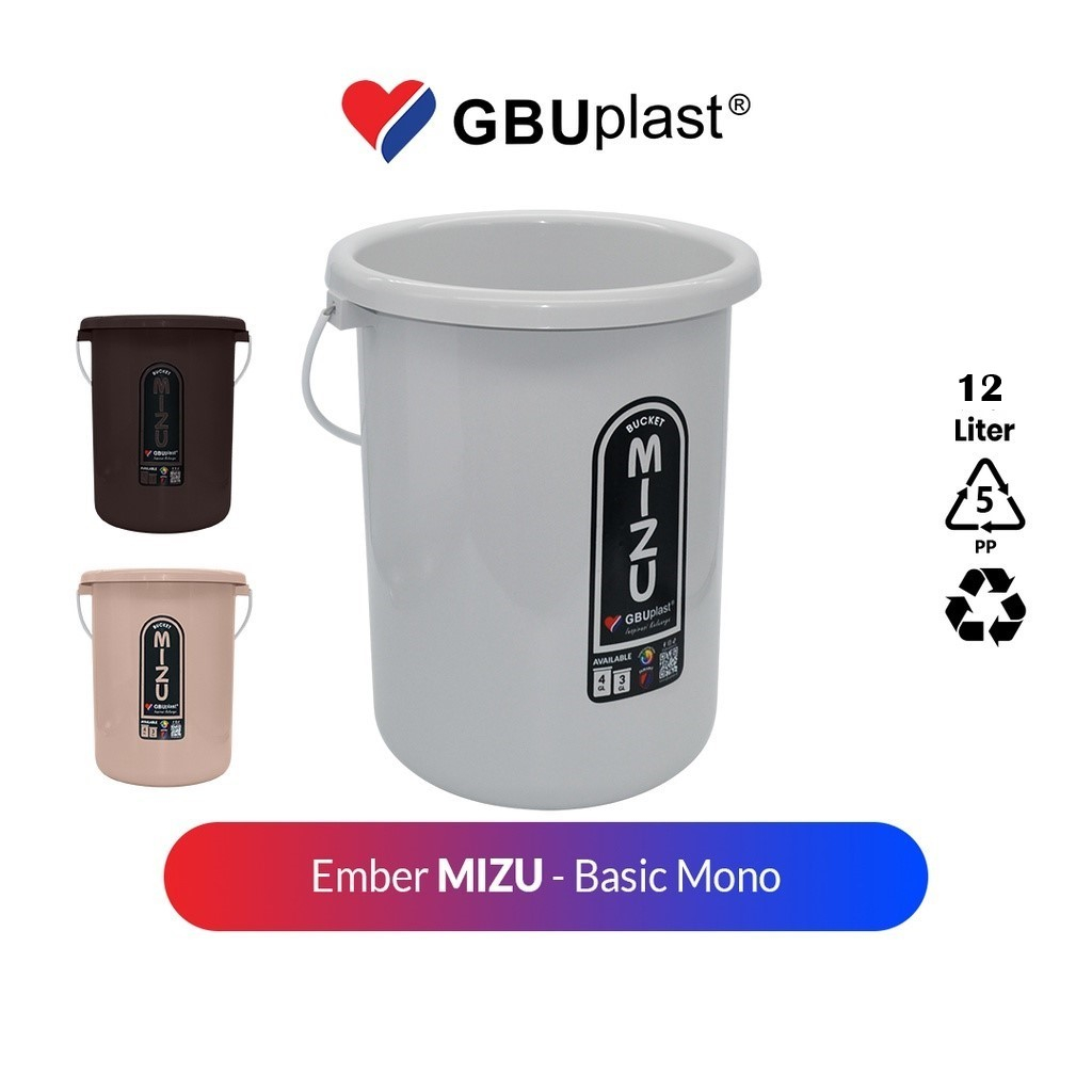 Jual GBUPlast Ember Plastik 3 Galon / 12 Liter MIZU Basic Mono Color ...