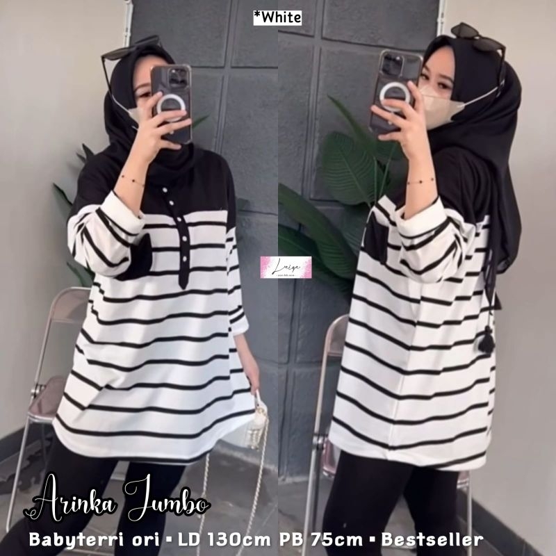 Jual arinka kaos stripe import ori mpmf kaos garis garis wanita kaos lengan panjang oversize ...