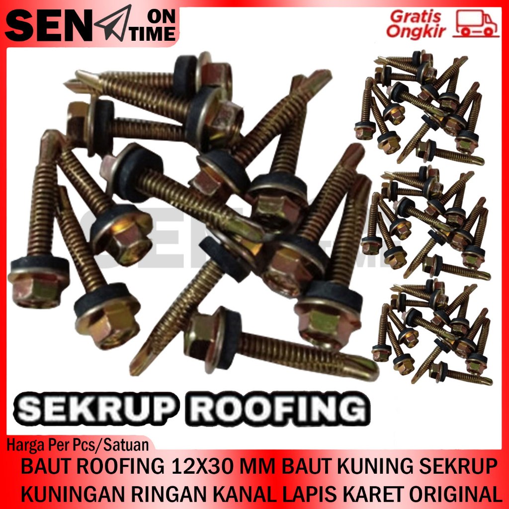 Jual BAUT ROOFING 12x30 MM BAUT KUNINGAN RINGAN PENYAMBUNG SCREW CLAMP ...