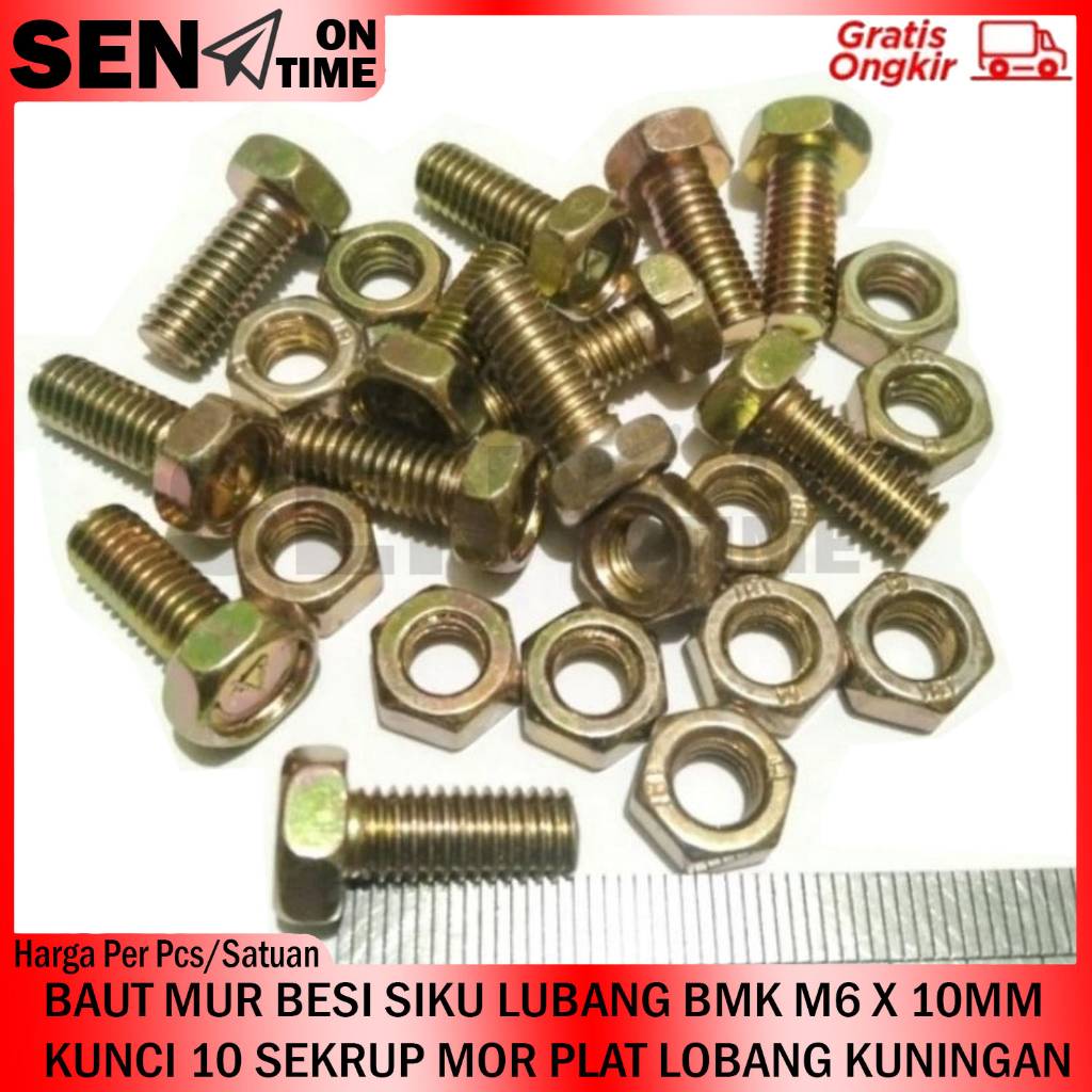Jual BAUT MUR M6 x10 MM KUNCI 10 SEKRUP BMK BESI SIKU LUBANG MOR RAK PLAT PELAT SIKUU LOBANG ...
