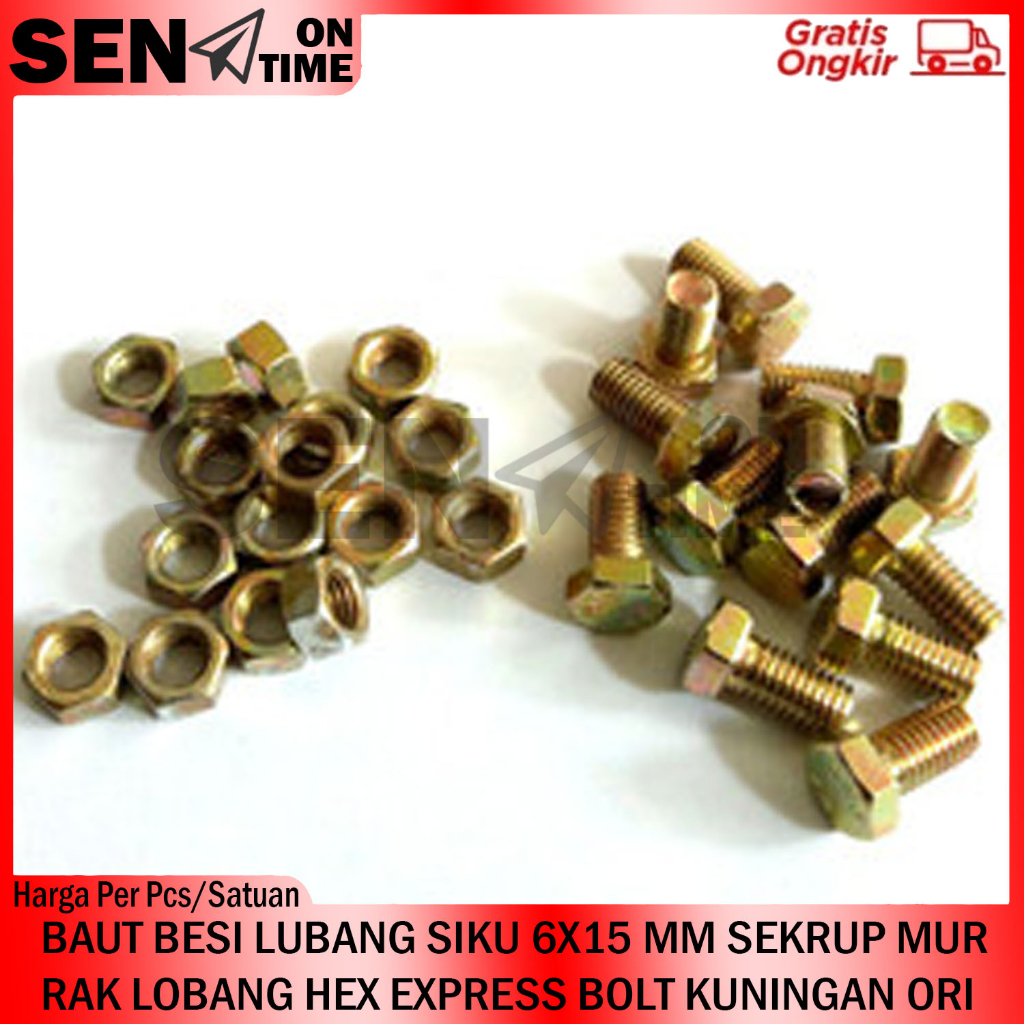 Jual BAUT MUR 6x15 MM KUNCI 10 BMK BESI SIKU LUBANG SKRUP MOR RAK PLAT PELAT SIKUU LOBANG HEX ...
