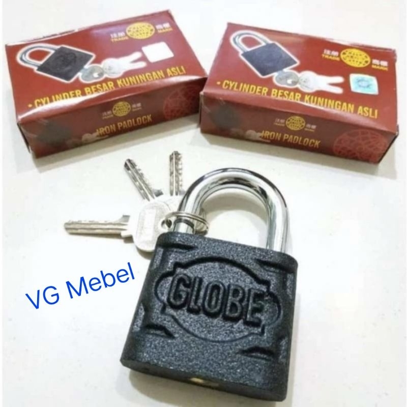 Jual Gembok Hitam 50 mm Merk GLOBE Silinder Kuningan | Shopee Indonesia