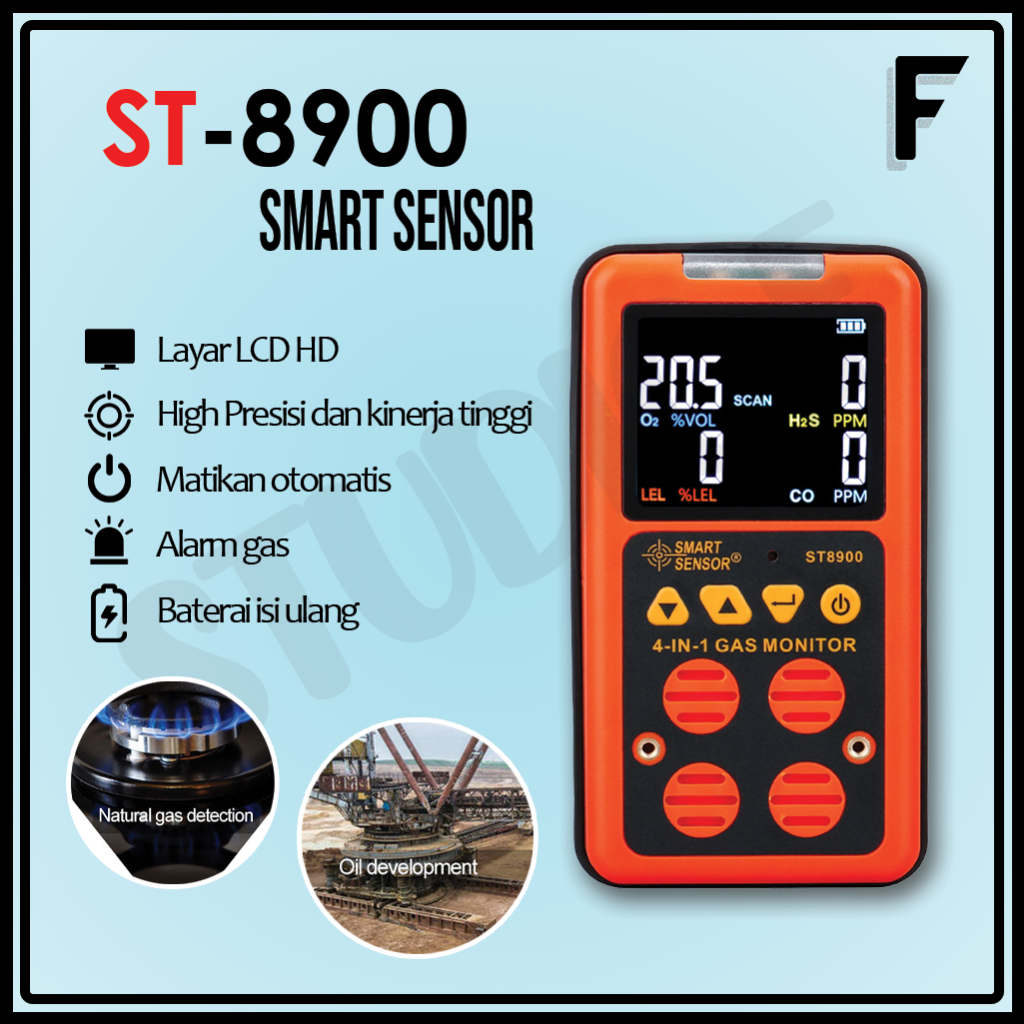 Jual Smart Sensor ST8900 4 in 1 Detector Udara ST 8900 H2S O2 CO LEL Gas Monitor | Shopee Indonesia