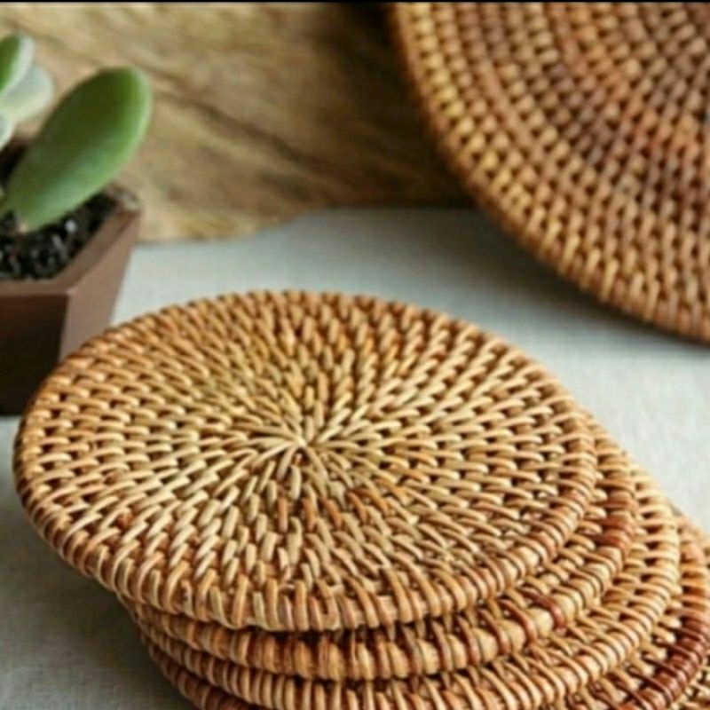 Jual rattan cup coaster diameter 10cm/tatakan cangkir gelas rotan anti ...