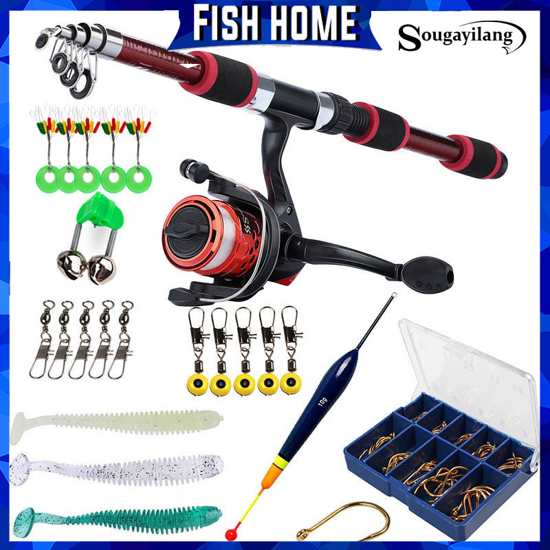 Jual Sougayilang 1.8M joran pancing set Spinning Fishing Rod Reel Set Fiber Glass Telescopic ...