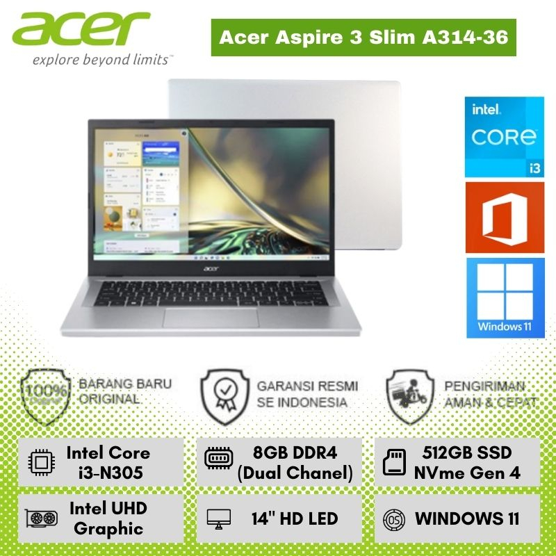 Jual ACER LAPTOP ASPIRE 3 A314-36M-36NA [14"/Intel Core i3-N305/8GB ...