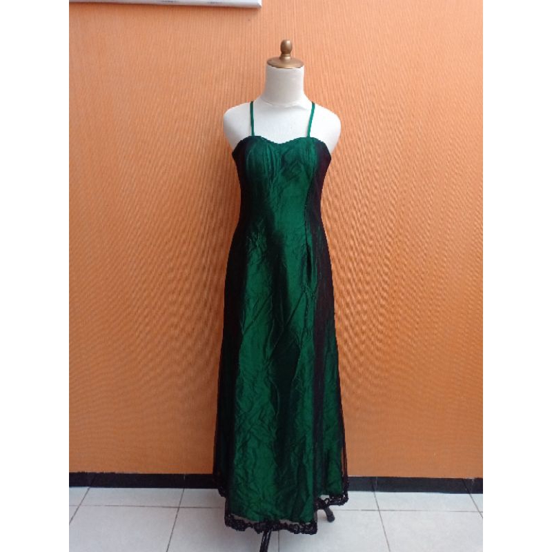 Jual GAUN maxi long dress wanita hijau botol S cewek MEWAH cute PESTA ...