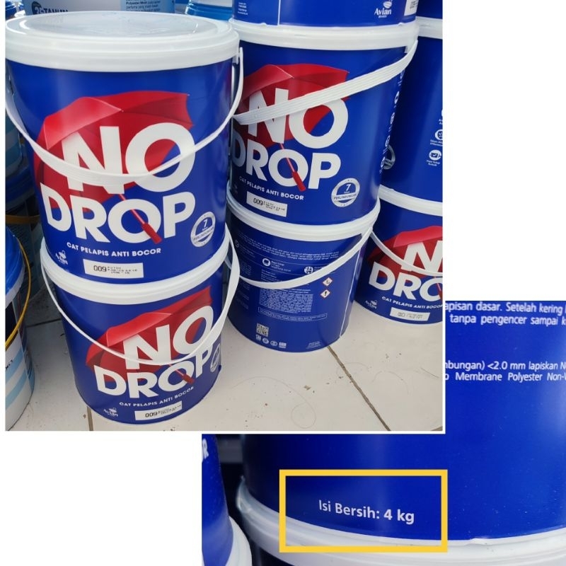 Jual Cat Tembok Dinding NO DROP Galon 4 kg Putih Abu waterproofing pelapis anti bocor nodrop ...