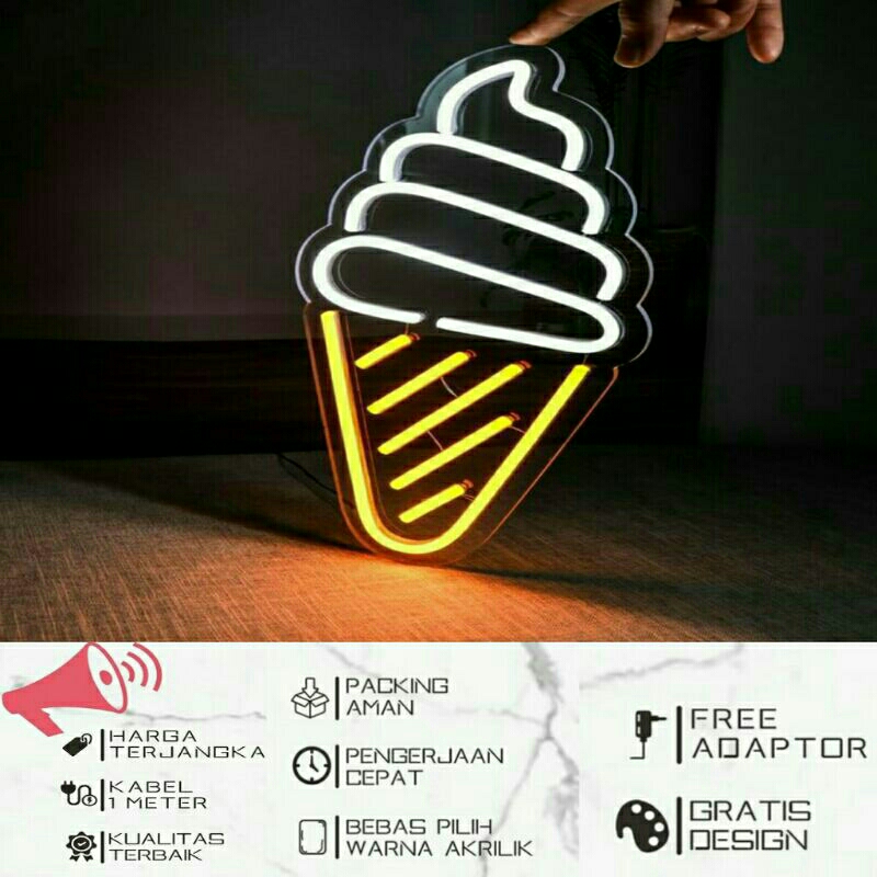 Jual Neon Flex Sign Ice Cream Ukuran 40x20cm | Shopee Indonesia