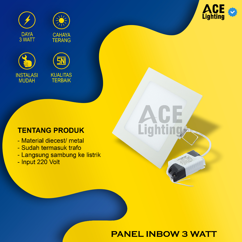 Jual Lampu panel downlight kotak inbow 3W downlight plafon tanam led 3 ...