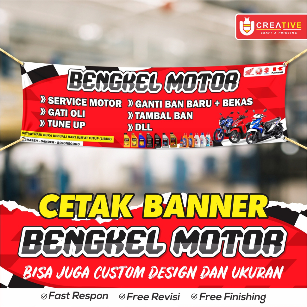 Jual Cetak Banner / Spanduk Bengkel Motor (Fast Respon, Free Revisi, & Free Finishing) Ukuran ...
