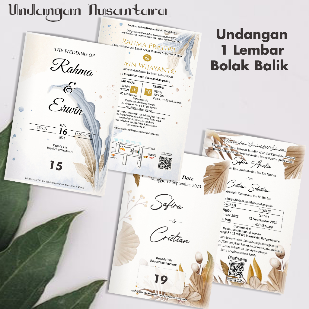 Jual undangan pernikahan 1 lembar bolak-balik | Shopee Indonesia