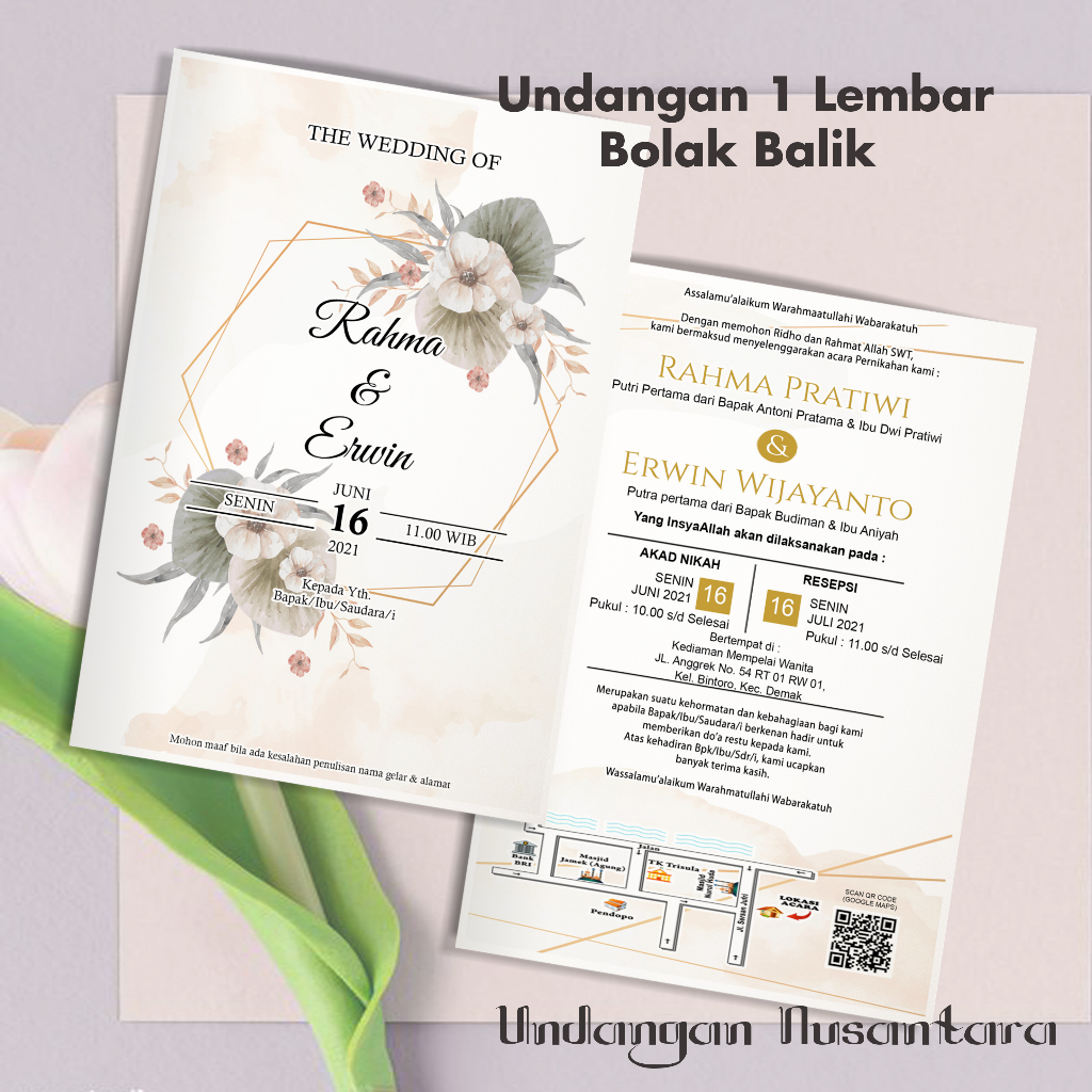 Jual undangan pernikahan 1 lembar bolak-balik | Shopee Indonesia