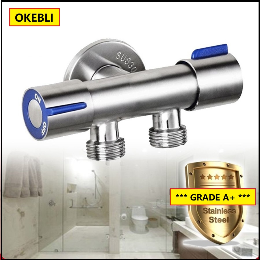 Jual Stop Kran Cabang 2 Kanan Kiri Putar Double Setop Keran Stainless ...