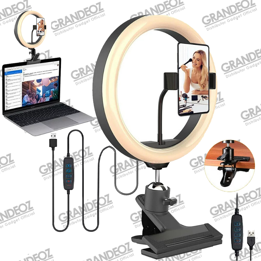 Jual Lampu Selfie Ring Light 16cm + Clamp Clip Monitor Meja Led ...