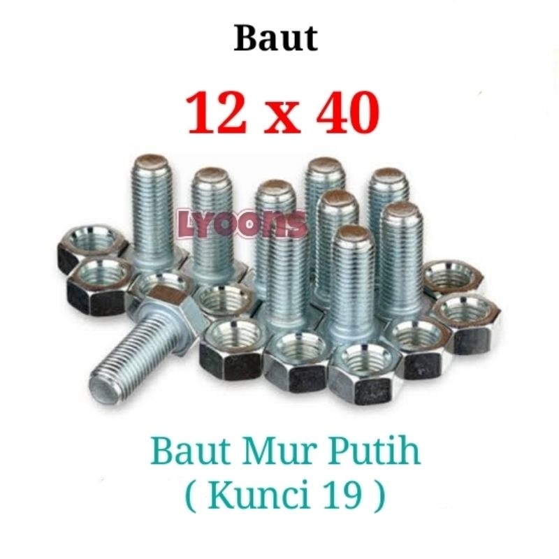 Jual M12x40 Baut mur putih 12 x 40 kunci 19 | Shopee Indonesia