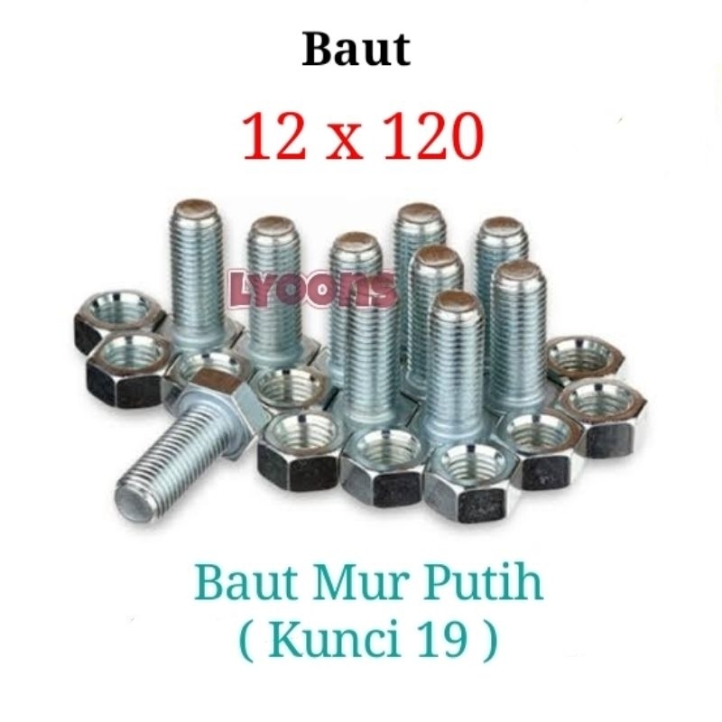 Jual M12x120 Baut mur putih 12 x 120 kunci 19 | Shopee Indonesia