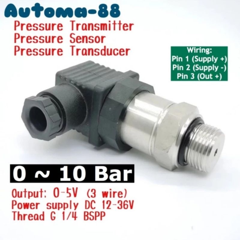 Jual Pressure Transmitter Sensor Range 0-10Bar 10 Bar Out 0-5V DC 24V 3 ...
