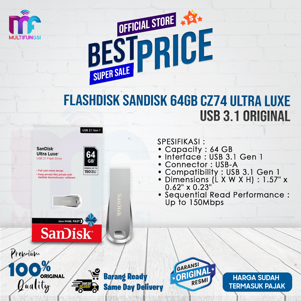 Jual Flashdisk SanDisk 64GB CZ74 Ultra Luxe USB 3.1 Original | Shopee Indonesia