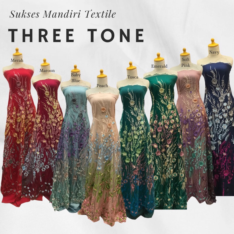 Jual Brokat Tulle Bunga Three Tone warna gradasi tiga 3 warna bunga ...