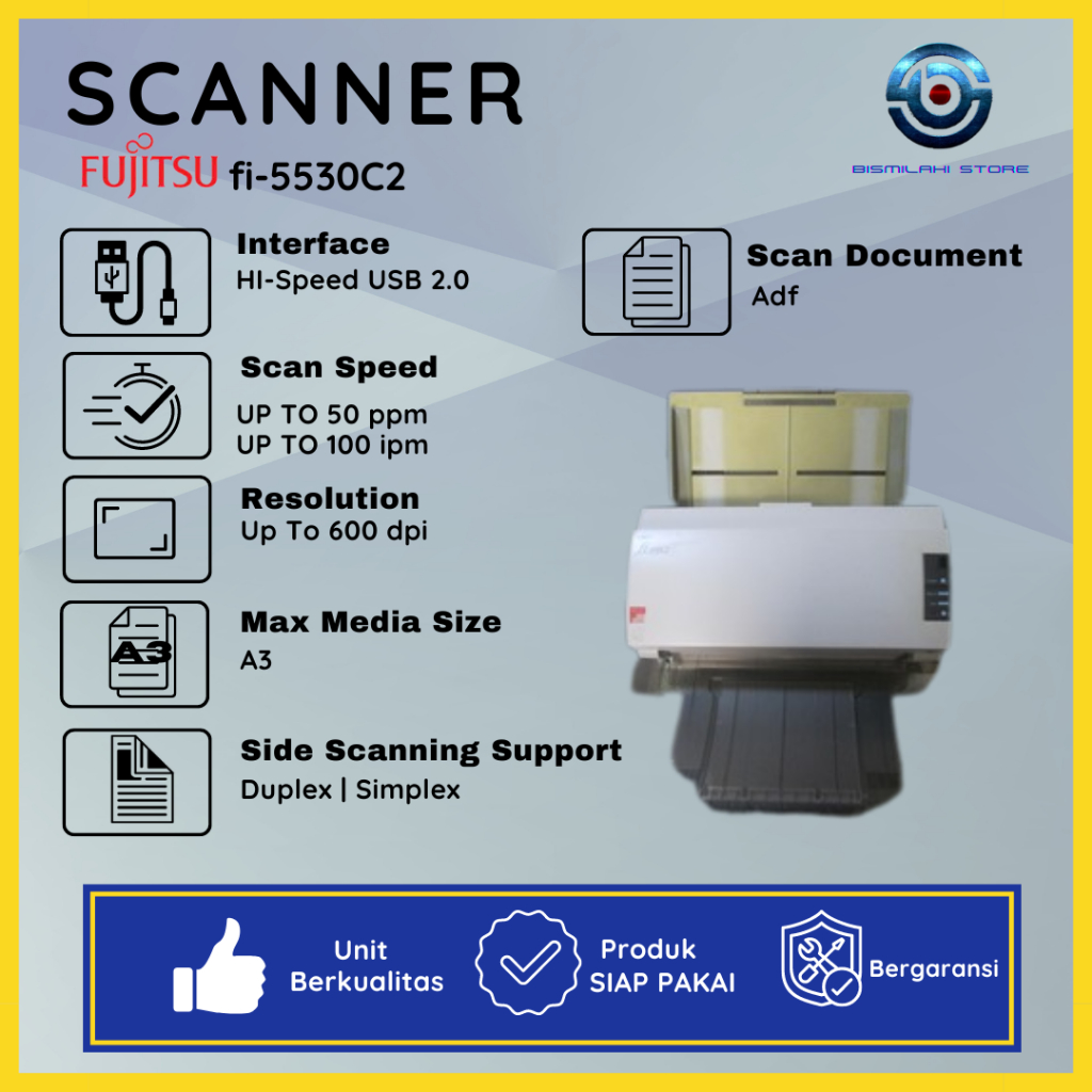 Jual Scanner A3 Fujitsu FI-5530C2 Bisa Kertas Ukuran Folio Legal F4 Dan ...