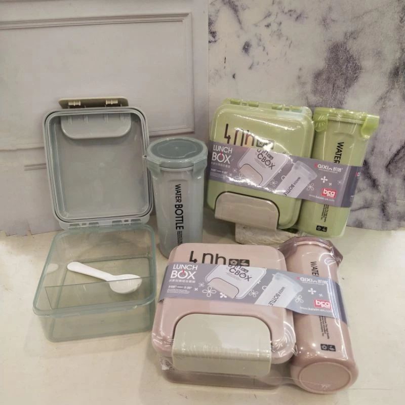 Jual LUNCH BOX SET BOTOL MINUM KX-8215 MODEL SEGI EMPAT | Shopee Indonesia