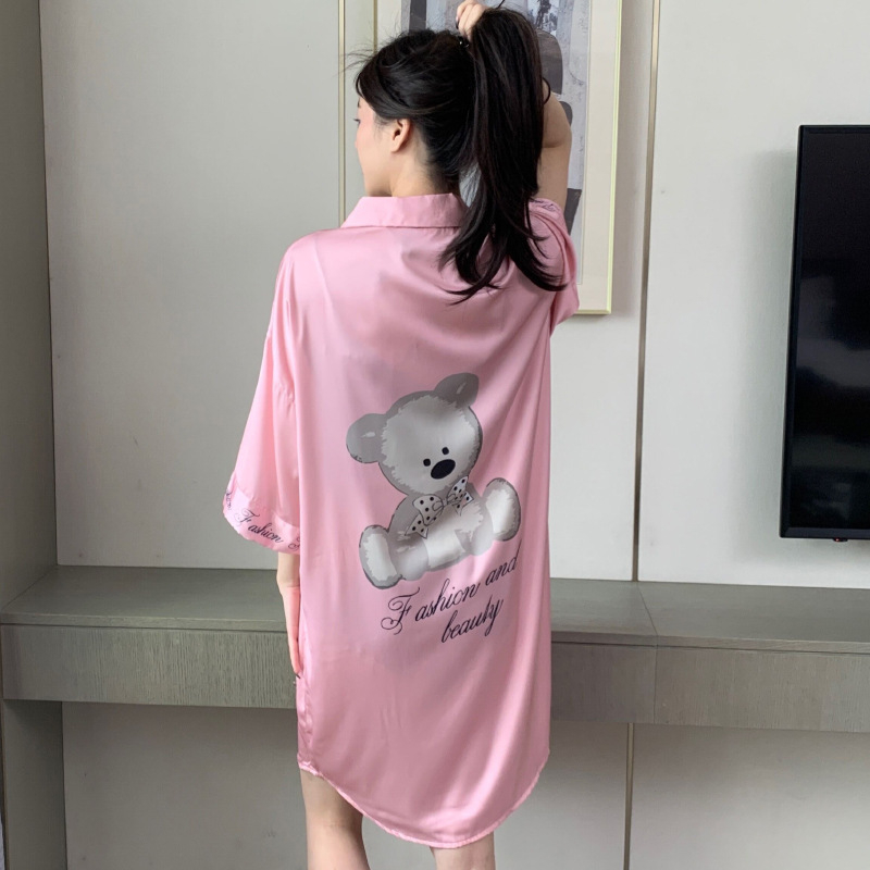 Jual Piyama Dress Tidur Sexy Kemeja Putih Es Silk Kemeja Wanita Baju ...
