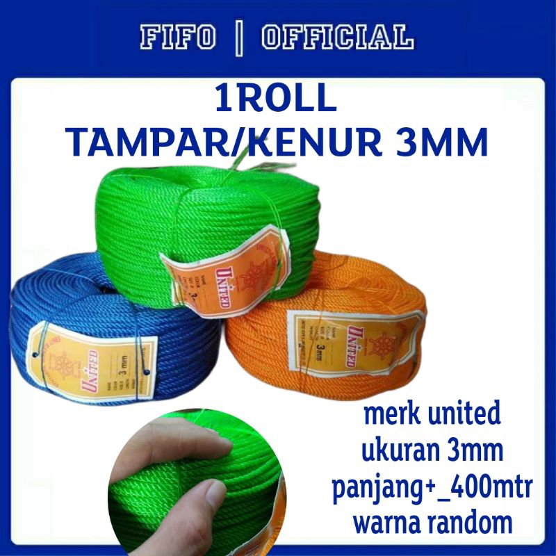 Jual 1 ROLL TALI TAMPAR 3MM KENUR 3MM UNITED/TALI TAMBANG 3MM UNITED/ TALI KERET 3MM/ TALI ...