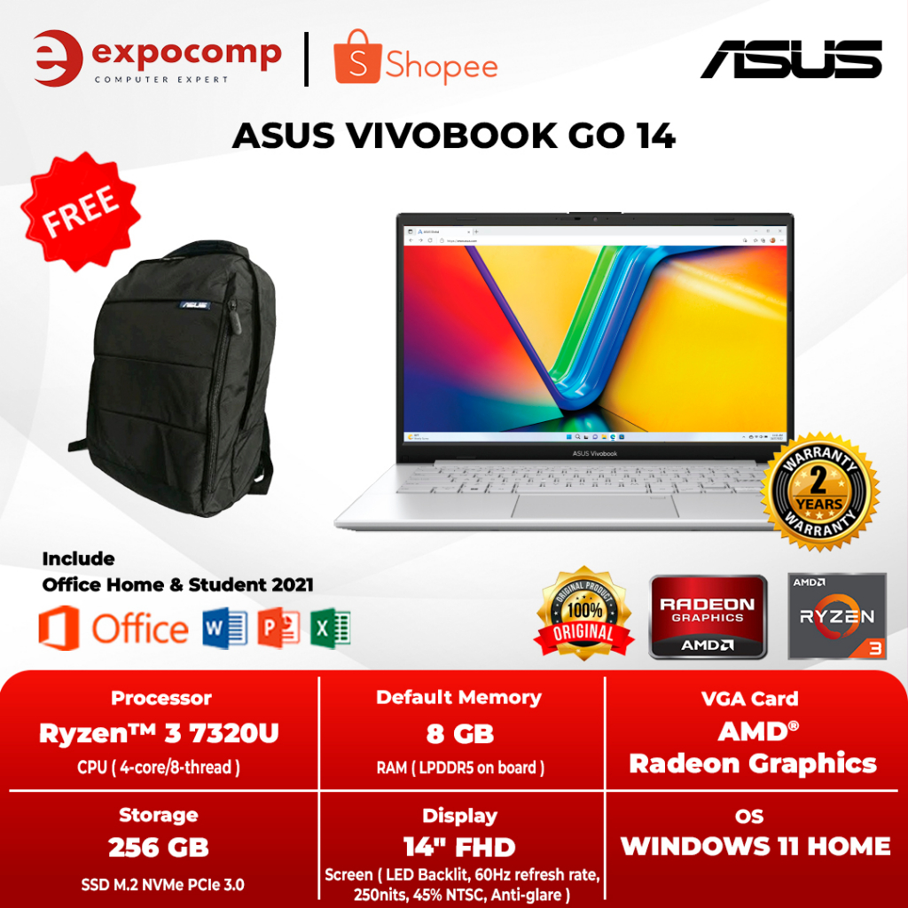 Jual ASUS Vivobook Go 14 E1404FA-FHD323 Silver R3-7320U 8GB 256GB SSD ...
