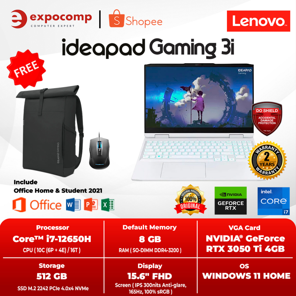 Jual LENOVO IDEAPAD GAMING 3i 15IAH7 8CID CORE i7-12650 8GB RTX 3050Ti ...