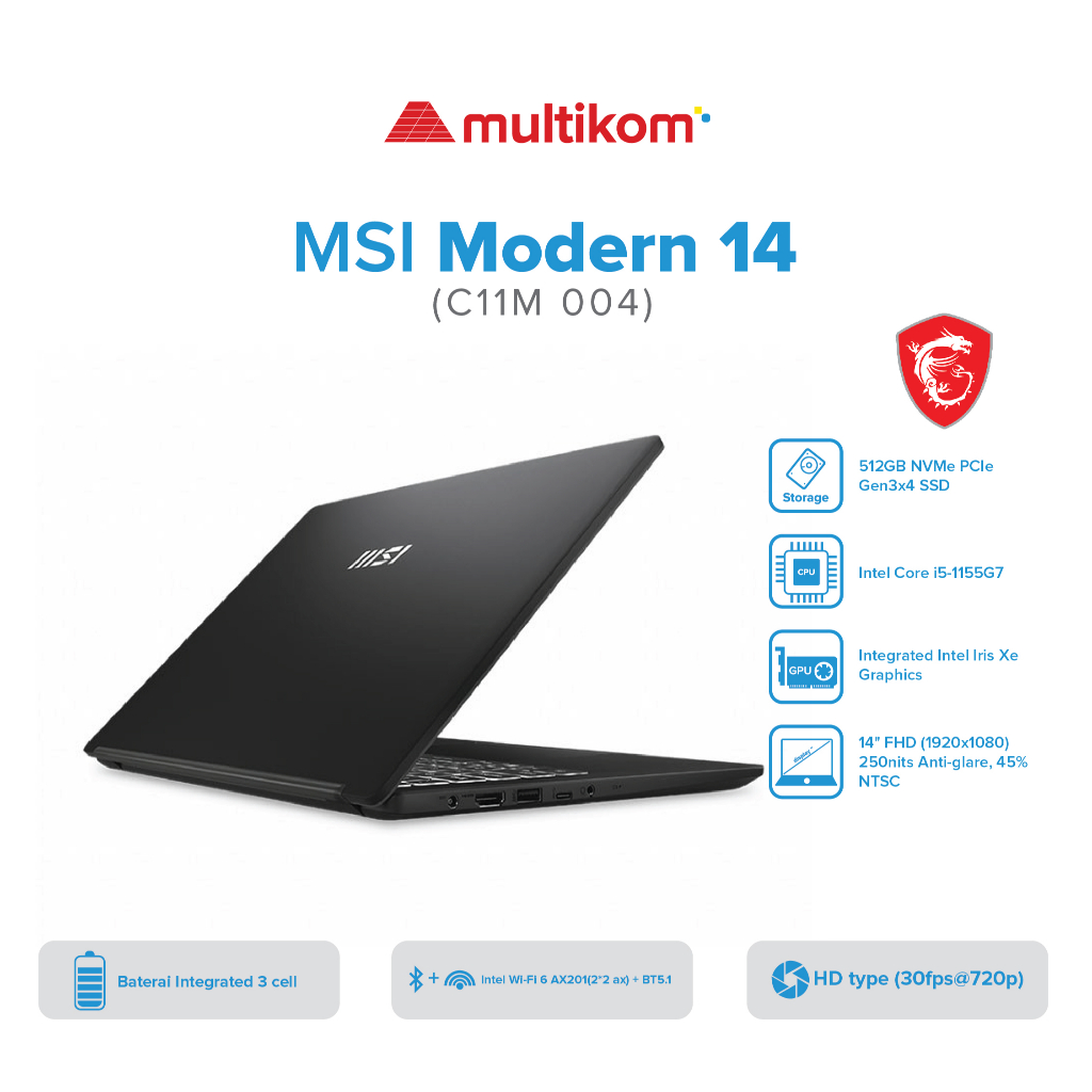Jual MSI Modern 14 C11M 004 i5-1155G7 8GB 512GB SSD FHD W11 | Shopee Indonesia