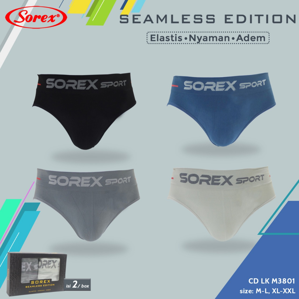 Jual Sorex Man M3801 | 1 Box CD / Celana Dalam Sempak Pria Dewasa Seamless Bahan Elastis COD ...