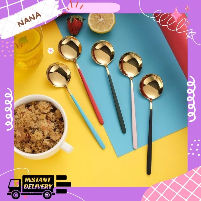 Jual SENDOK GARPU BULAT STAINLESS COLORFUL/KOREAN SPOON AESTHETIC ...