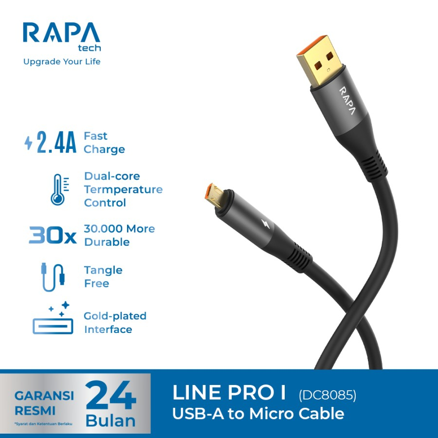 Jual kabel Data USB A to Micro RAPA Tech LINE PRO I Cable DC8085 Black ...