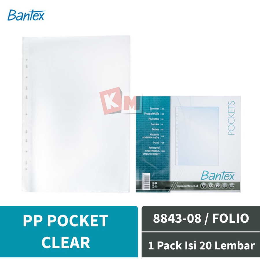 Jual PP Pocket Clear Bantex Folio 0.06mm Thickness F4 8843-08 Isi 20 ...